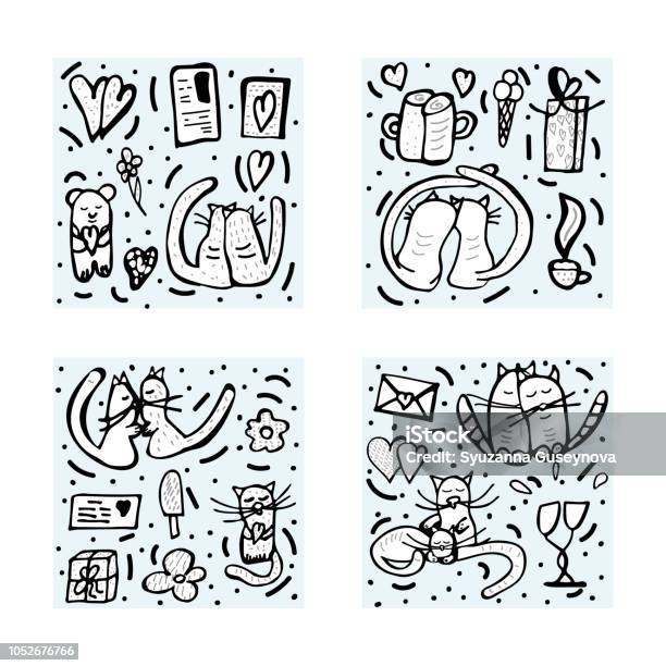 Jeu De Doodle Avec Symboles Damour Mignonne Illustration Vectorielle
