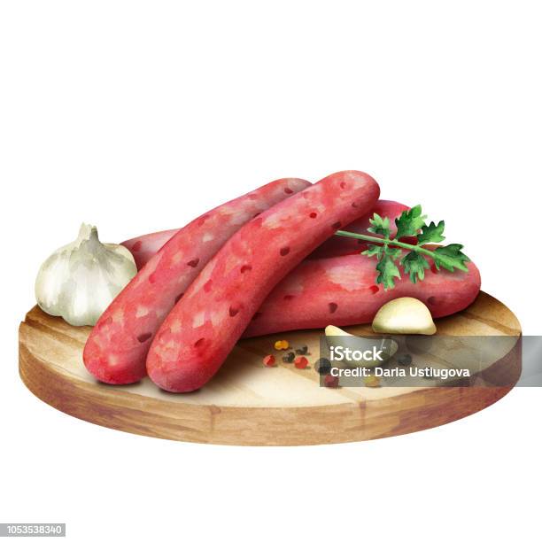 Sosis Mentah Untuk Barbekyu Dengan Rempahrempah Selada Dan Tomat Di