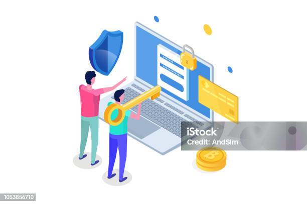 Keamanan Keselamatan Dan Konsep Isometrik Perlindungan Data Pribadi