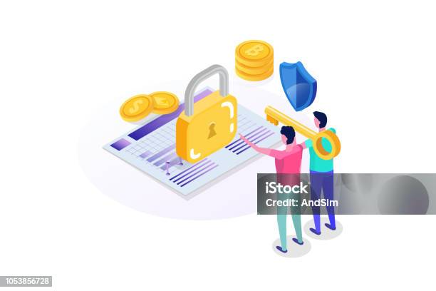 Keamanan Keselamatan Dan Konsep Isometrik Perlindungan Data Pribadi