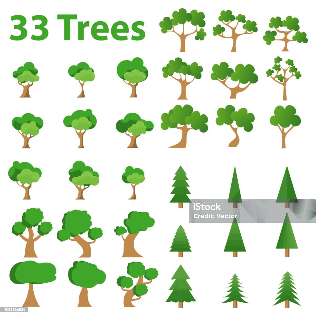 Arbres Un Ensemble Darbres Verts Design Plat Vector Vecteurs Libres De