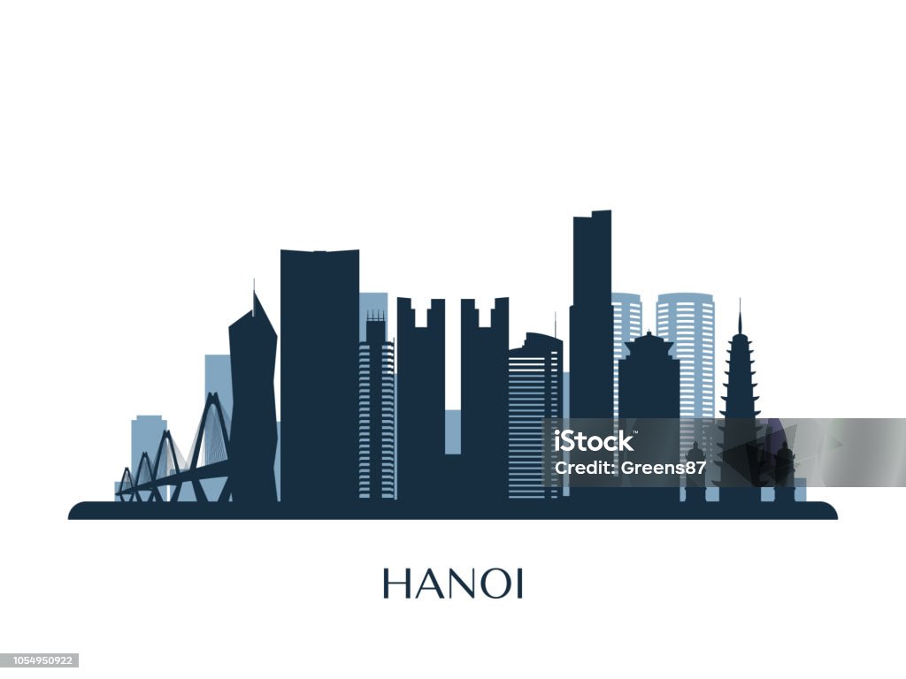 Hanoi Skyline Monochrome Silhouette Vector Illustration Stock
