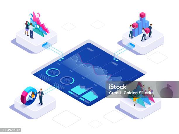 Konsep Isometrik Pertemuan Tim Bisnis Bekerja Dengan Proyek Startup