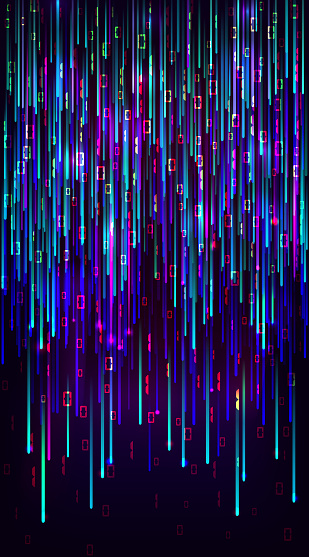 Vector Abstract Big Data Visualization Blue Flow Of Data As Matrix Code Strings Information Code