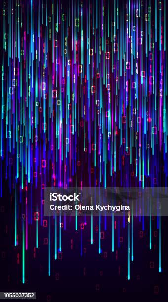 Vector Abstract Big Data Visualization Blue Flow Of Data As Matrix Code Strings Information Code