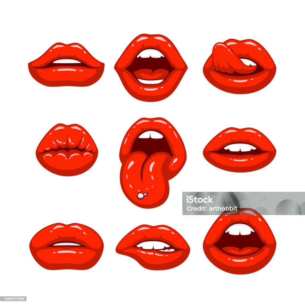 Bibir Merah Koleksi Bentuk Yang Berbeda Ilustrasi Vektor Ilustrasi Stok Unduh Gambar Sekarang