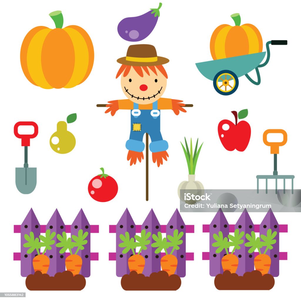 Variasi Panen Sayuran Dan Orangorangan Sawah Lucu Gambar Kartun