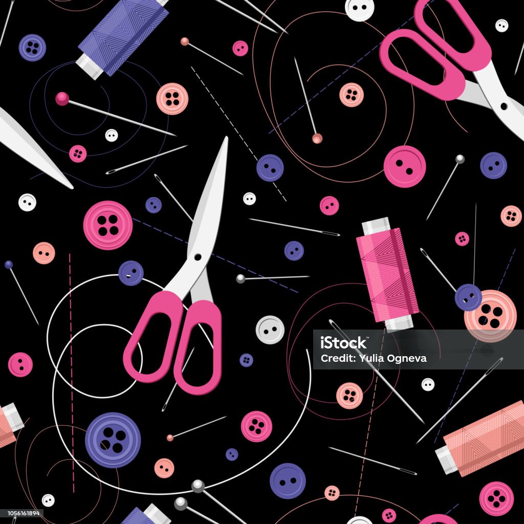 Seamless Pattern With Colorful Spools Of Thread Buttons For Clothes