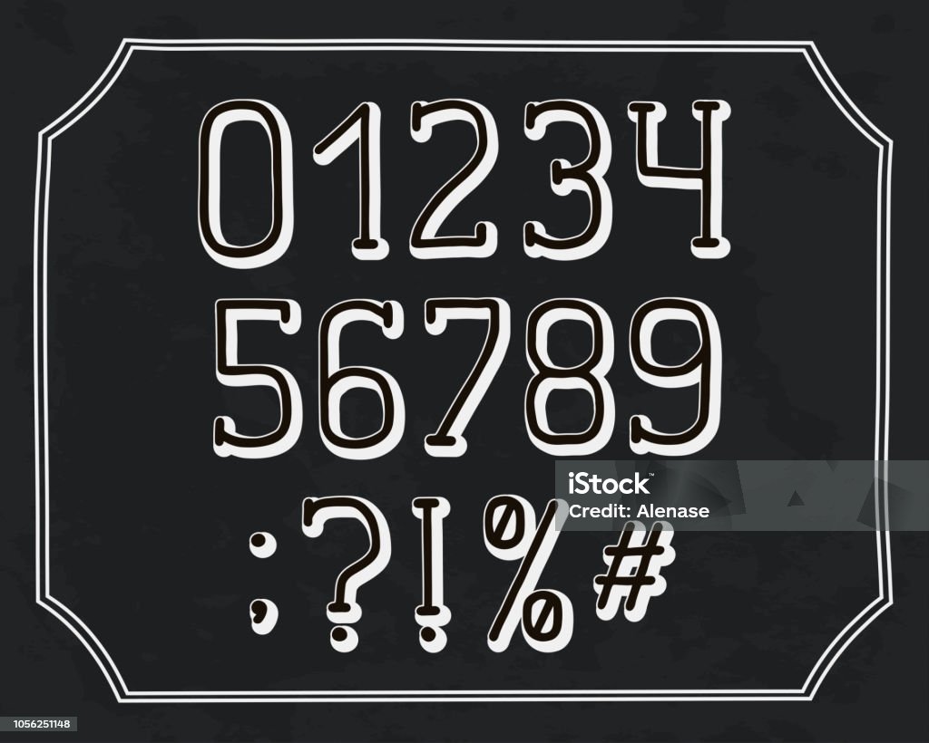 Desain Retro Alfabet Angka Tanda Baca Font Serif Pena Tangan Gaya Garis
