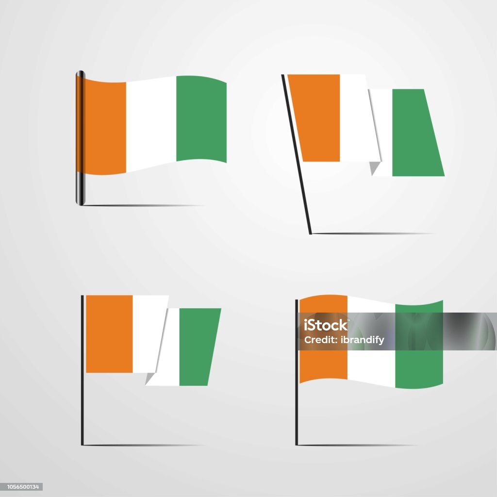 Cote D Ivoire Ivory Coast Waving Flag Set Design Vector Stock