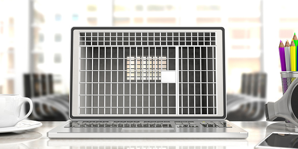 Sel Penjara Di Layar Laptop Latar Belakang Kantor Bisnis Ilustrasi 3d ... Sel Penjara Di Layar Laptop Latar Belakang Kantor Bisnis Ilustrasi 3d ...