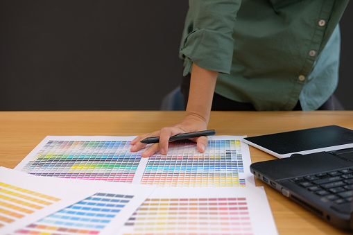 Desainer Interior Grafis Memilih Warna Dari Panduan Palet Katalog