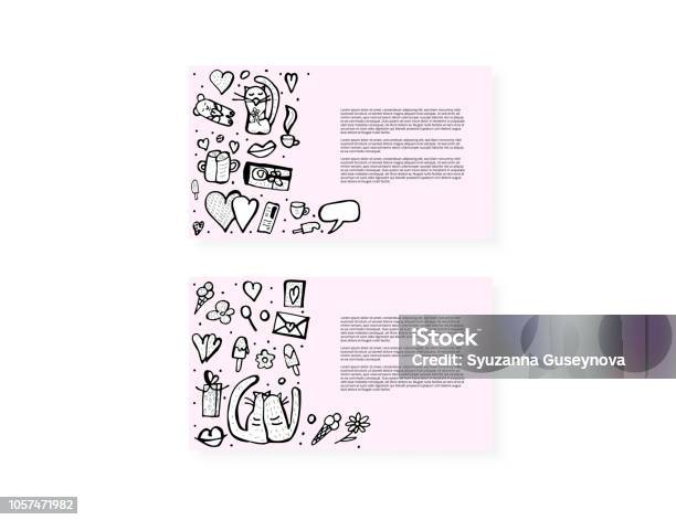 Jeu De Doodle Avec Symboles Damour Mignonne Illustration Vectorielle