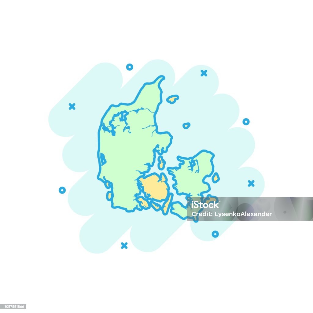 Caricature De Vecteur Icône De Carte Du Danemark Dans Le Style Comique