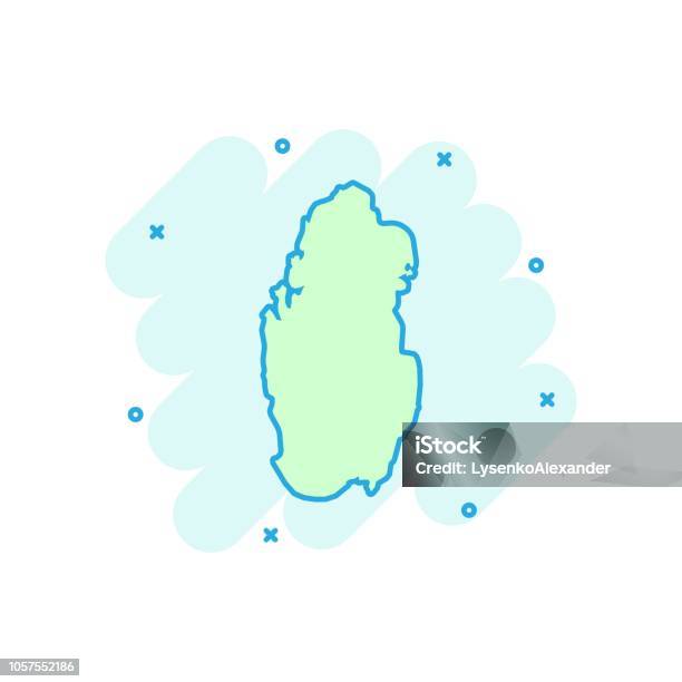 Caricature De Vecteur Icône De Carte Du Qatar Dans Le Style Comique