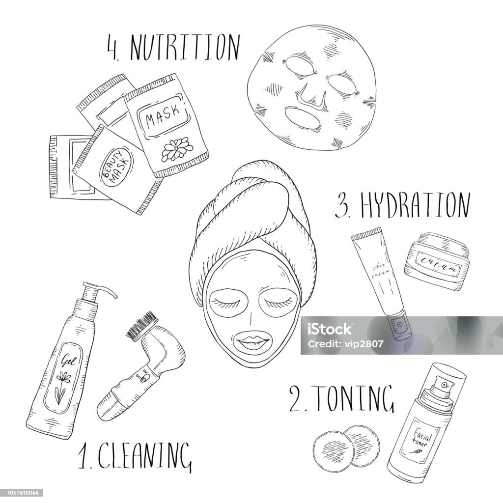 Étapes De Soins De La Peau Du Visage Une Fille Avec Un Masque Sur Son