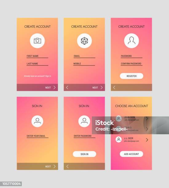 Kit Mockup Layar Masuk Dan Daftar Aplikasi Seluler Ilustrasi Stok ... Kit Mockup Layar Masuk Dan Daftar Aplikasi Seluler Ilustrasi Stok ...