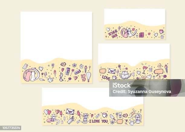 Jeu De Doodle Avec Symboles Damour Mignonne Illustration Vectorielle