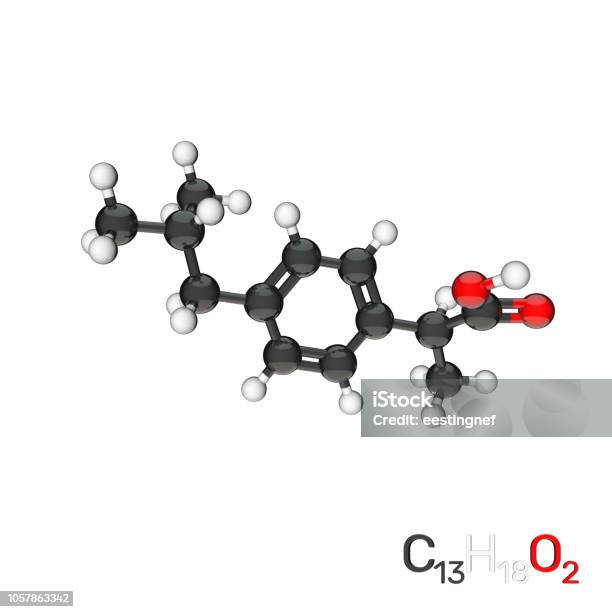 Molekul Model Ibuprofen Terisolasi Di Latar Belakang Putih Ilustrasi