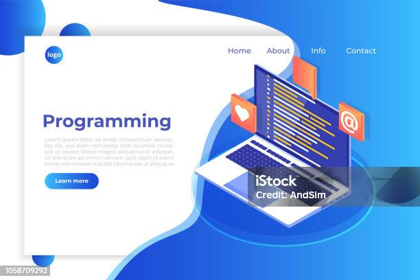 Coding Software Development Programming Isometric Concept Program Code On Screen Big Data