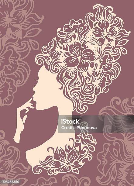 Siluet Wanita Cantik Dengan Bunga Ilustrasi Stok Unduh Gambar