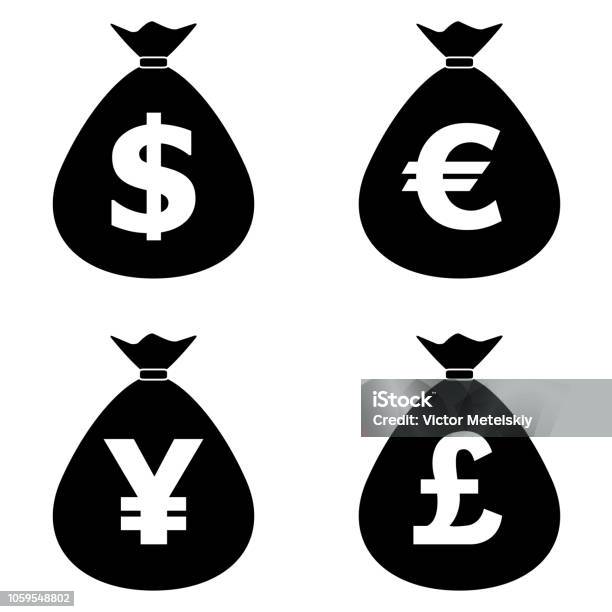 Set De Sacs Dargent Avec Des Icônes De Symboles De Devise Éléments De