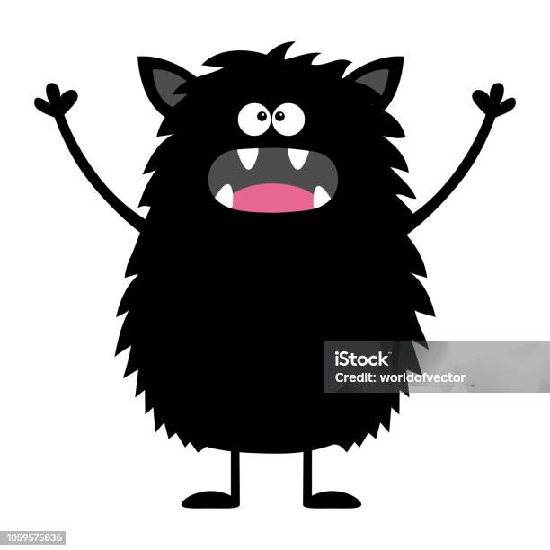 Icône De Silhouette Noire Mignon De Monstre Joyeux Halloween Bande