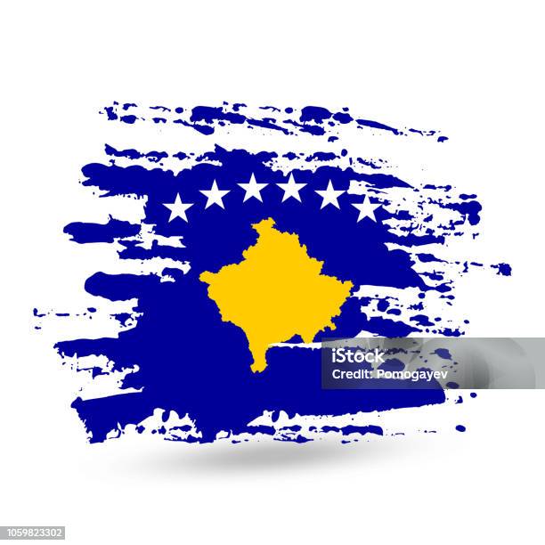 Grunge Sikat Stroke Dengan Bendera Nasional Kosovo Ilustrasi Stok
