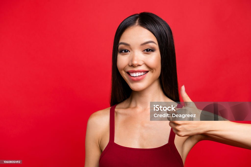 Beautiful Stunning Adorable Goodlooking Brunette Lady Show Thumb Up