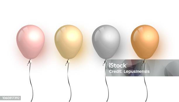 Set Of 3d Gold Balloon Vector Illustration Stock Illustration