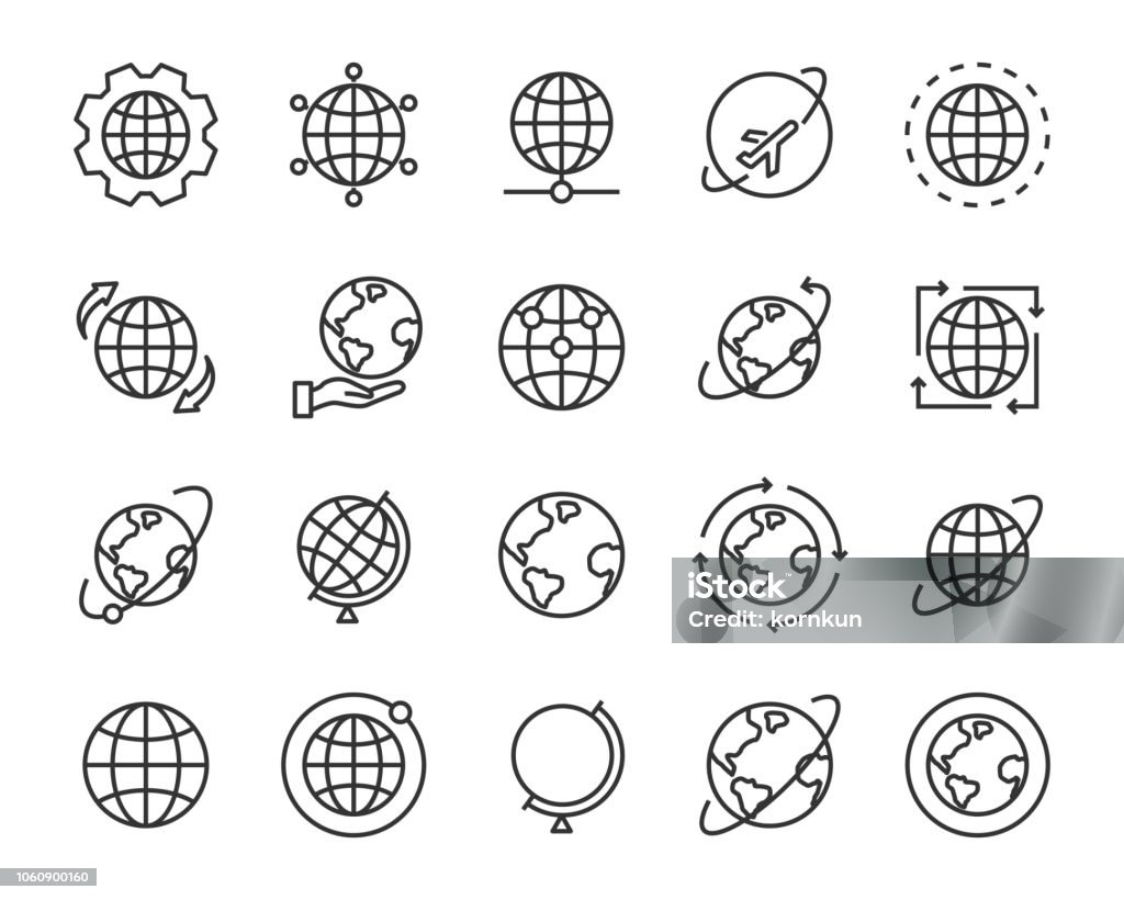 Vetores De Conjunto De Ícones De Linha Do Mundo Mapa Vetor Tais Como