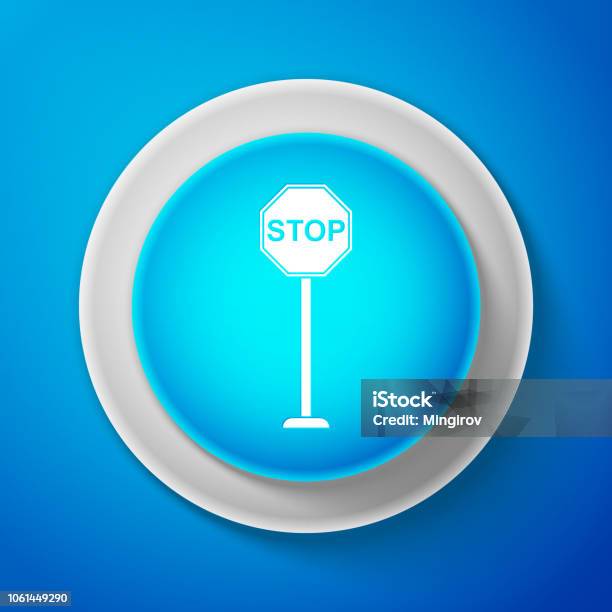 Icône De Signe Stop Blanc Isolé Sur Fond Bleu Symbole Darrêt