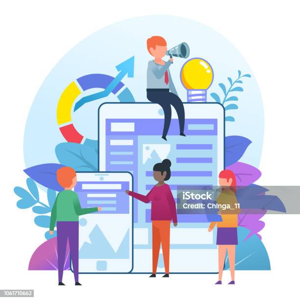 Aplikasi Seluler Proses Pembuatan Situs Web Tim Ilustrasi Stok Unduh