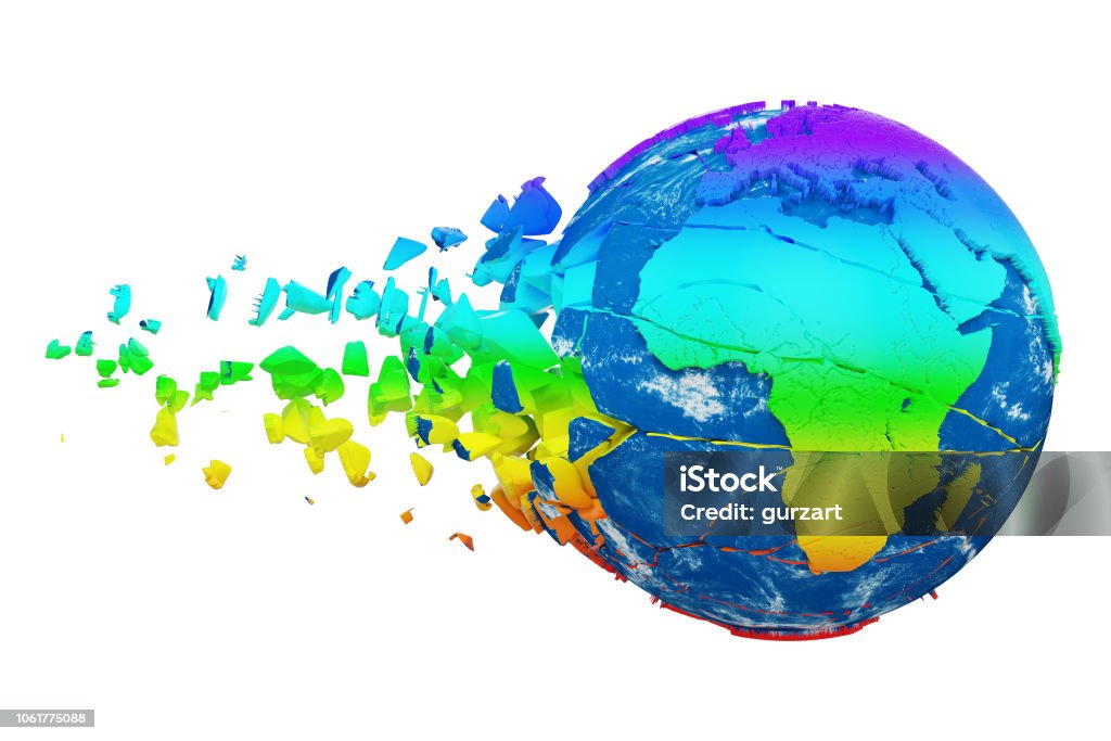 Globo De Tierra Roto Destrozado Planeta Aislado Sobre Fondo Blanco