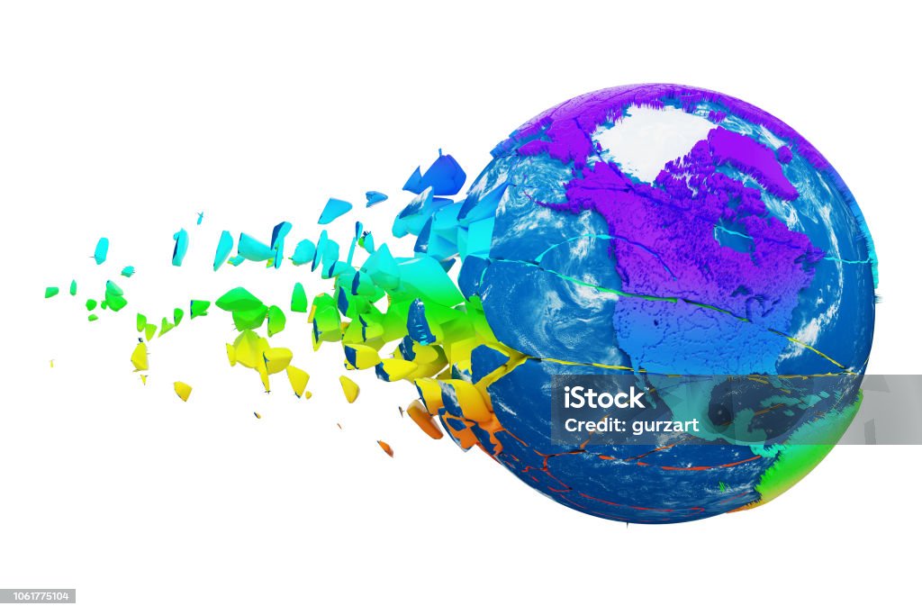Globo De Tierra Roto Destrozado Planeta Aislado Sobre Fondo Blanco