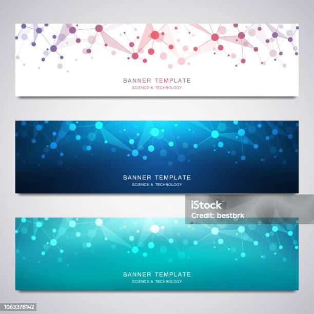 Spanduk Vektor Dan Header Untuk Situs Dengan Latar Belakang Molekul Dan