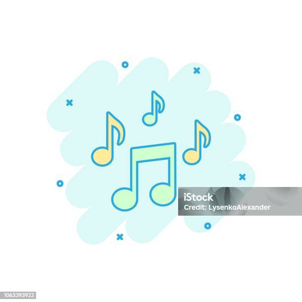 Icône De Note Musique Vector Bande Dessinée Dans Le Style Comique Média