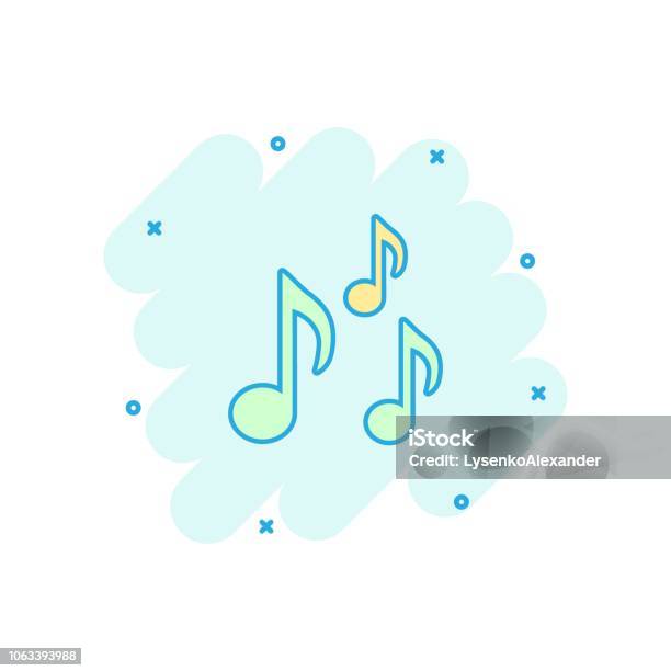 Icône De Note Musique Vector Bande Dessinée Dans Le Style Comique Média