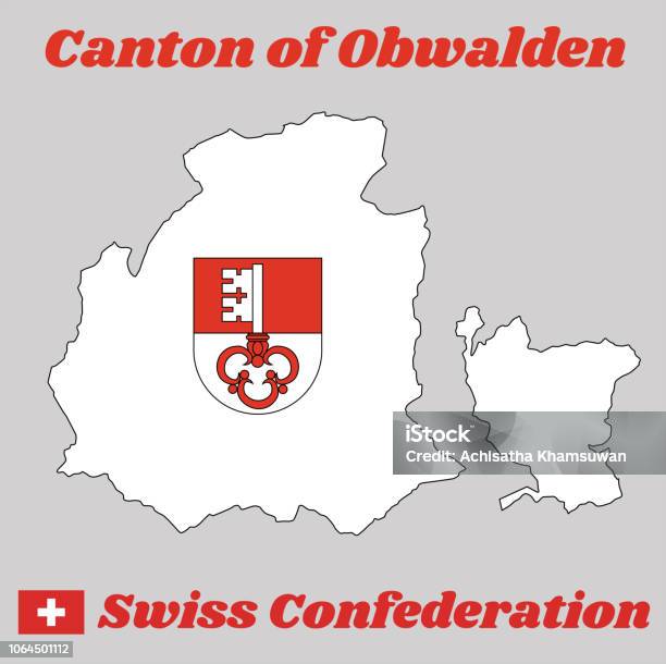 Ilustración De Mapa De Contorno Y Capa De Brazos De Obwalden El Cantón
