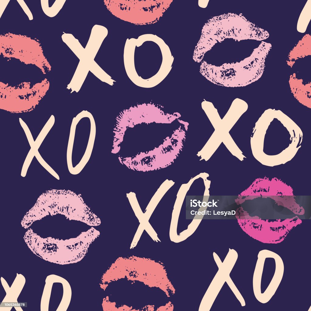 Xoxo Brush Lettering Signs Seamless Pattern Grunge Calligraphic Hugs