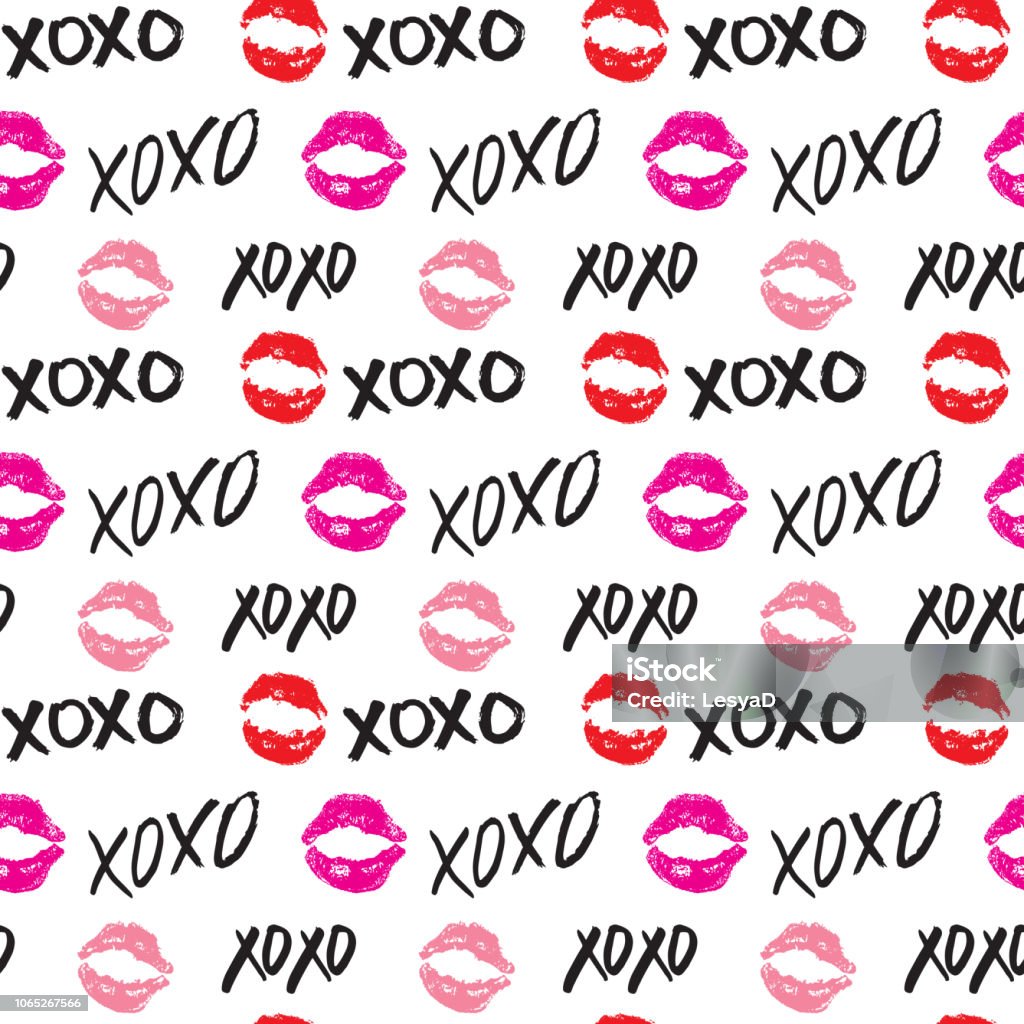 Xoxo Brush Lettering Signs Seamless Pattern Grunge Calligraphic Hugs