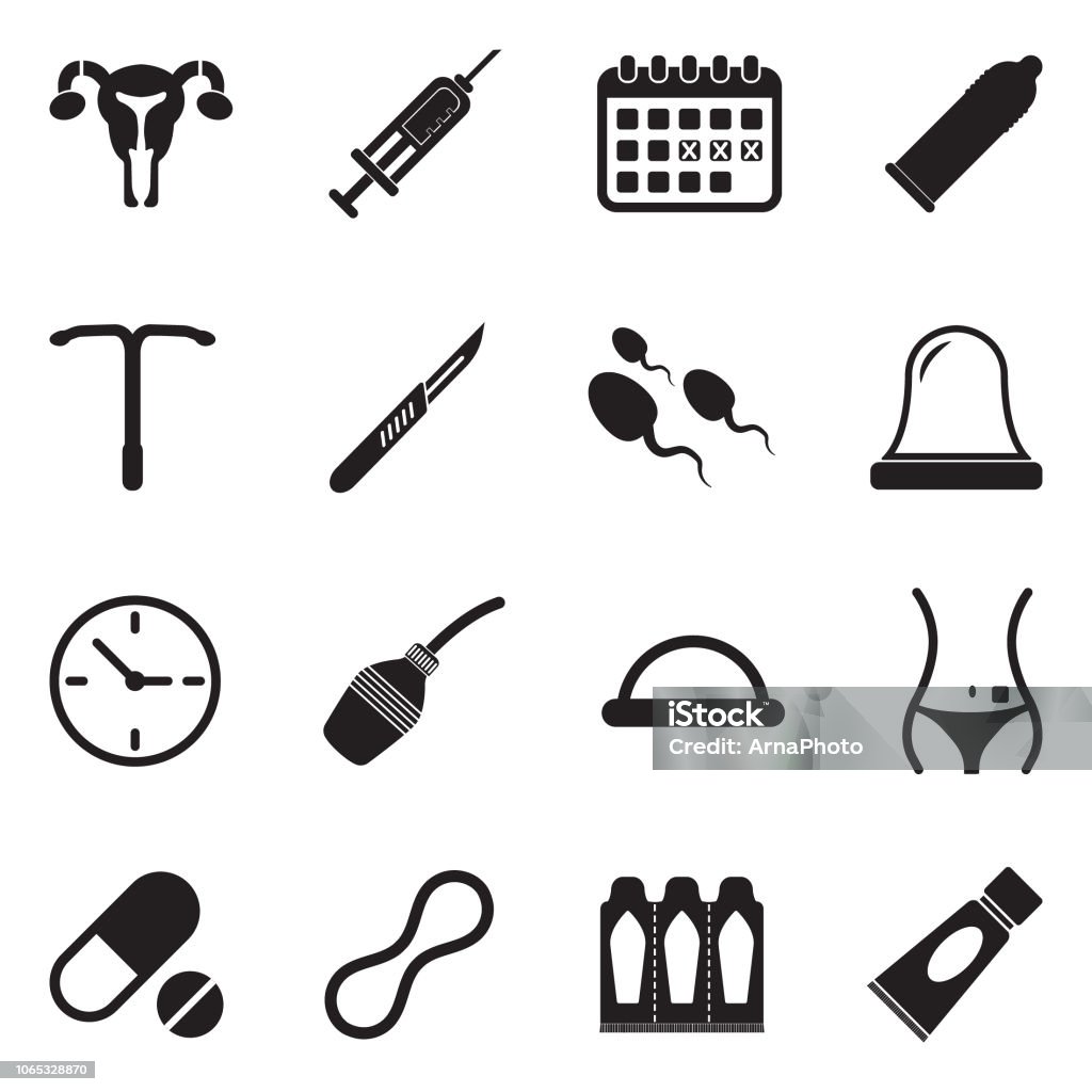 Ilustración De Iconos De La Anticoncepción Diseño Plano Negro