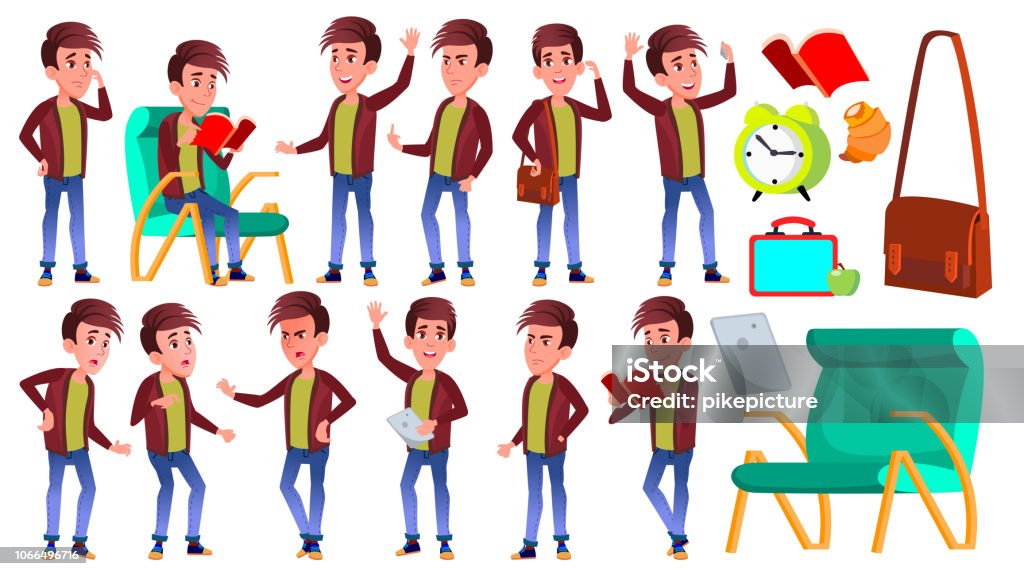 Çocuk Okul Çocuğu Çocuk Set Vektör Teşkil Etmektedir Lise Çocuk Çocuk
