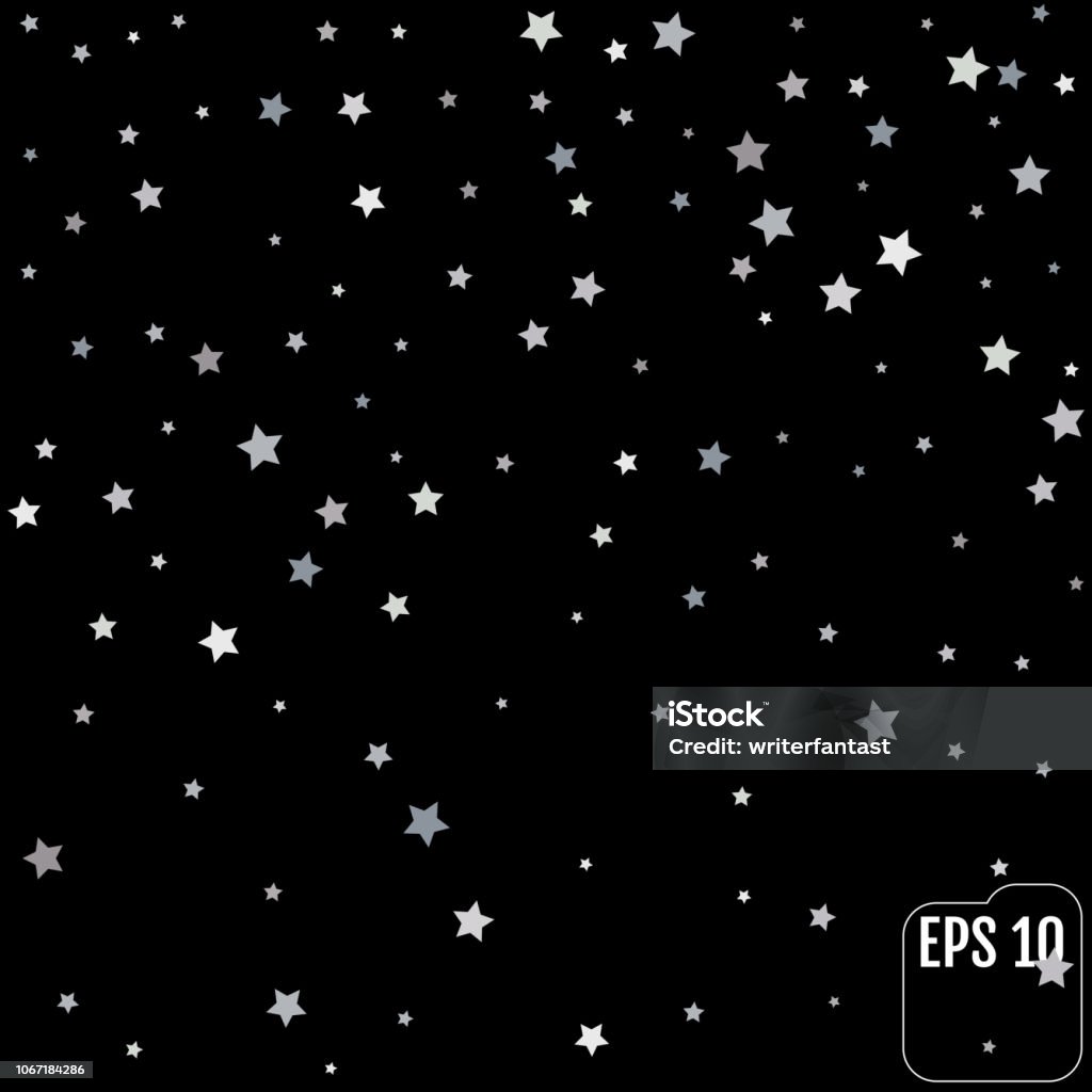 Silver Stars Falling From The Sky On Black Background Abstract