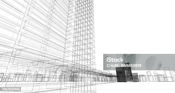 Sketsa Gambar Arsitektur Abstrak Pemandangan Kota Ilustrasi 3d Foto