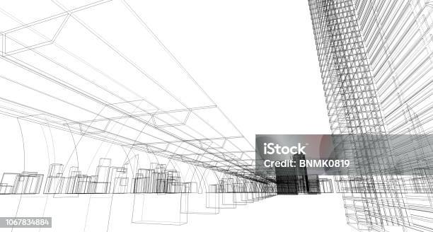 Sketsa Gambar Arsitektur Abstrak Pemandangan Kota Ilustrasi 3d Foto