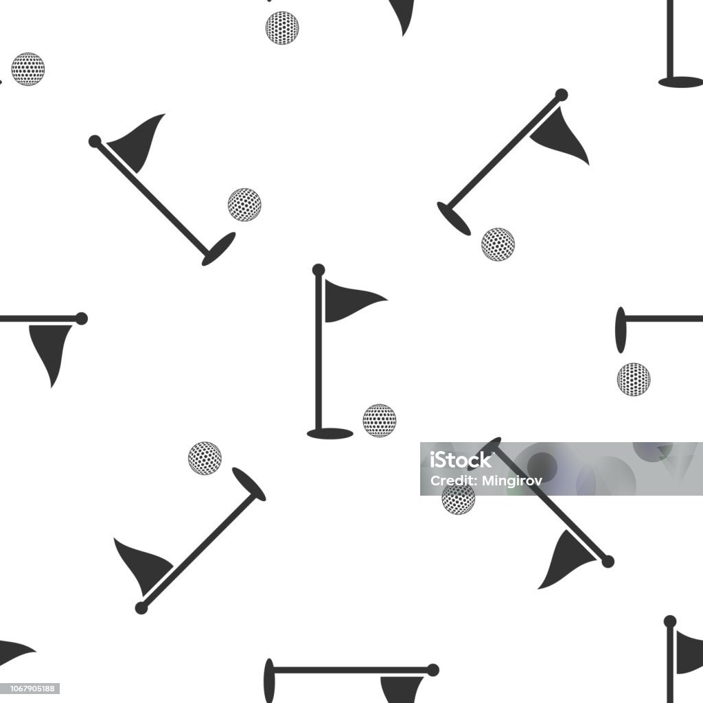 Golf Ball And Hole With Flag Icon Seamless Pattern On White Background