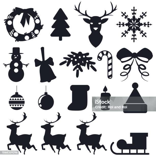 Set Di Icone Piatte Silhouette Nere Di Natale Simboli Di Vacanza ... Set Di Icone Piatte Silhouette Nere Di Natale Simboli Di Vacanza ...