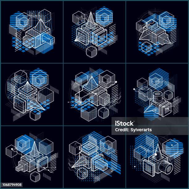 Latar Belakang Abstrak Isometrik Dengan Bentuk Dimensi Linear Elemen
