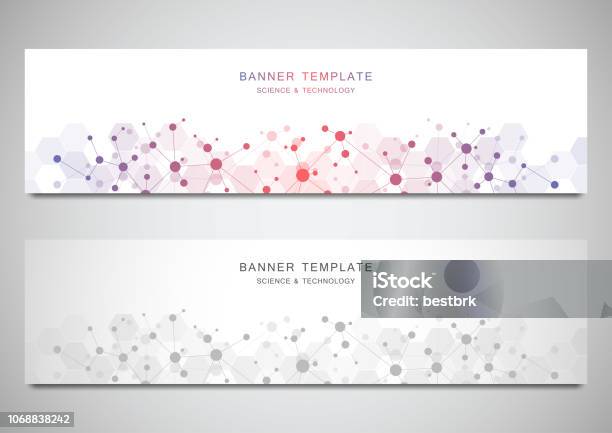 Spanduk Vektor Dan Header Untuk Situs Dengan Latar Belakang Molekul Dan
